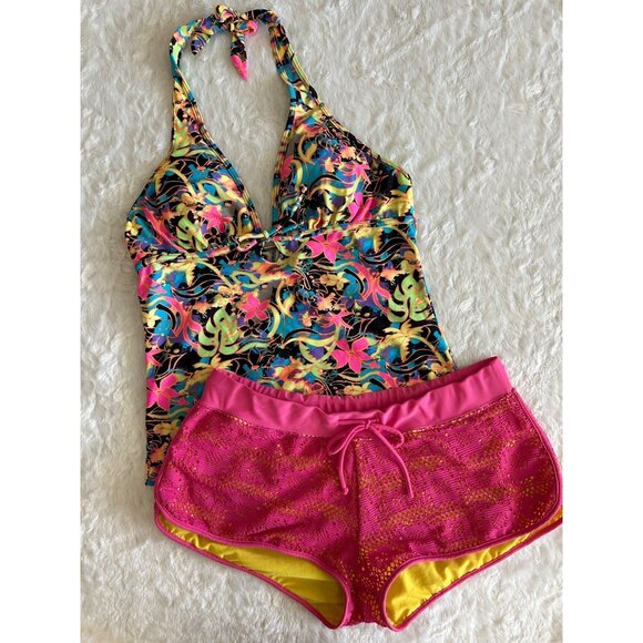 Arizona Jean Company | Swim | Y2k Neon Print Halter Tankini Top Swim ...